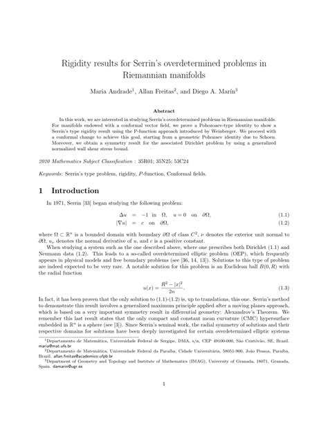 Pdf Rigidity Results For Serrins Overdetermined Problems In Riemannian Manifolds