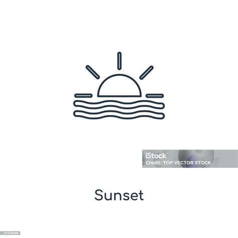 일몰 개념 라인 아이콘입니다 선형 일몰 개념 개요 기호 디자인입니다 이 간단한 요소 그림 사용할 수 있습니다 웹 및 모바일 Ui Ux가 0명에 대한 스톡 벡터 아트 및 기타