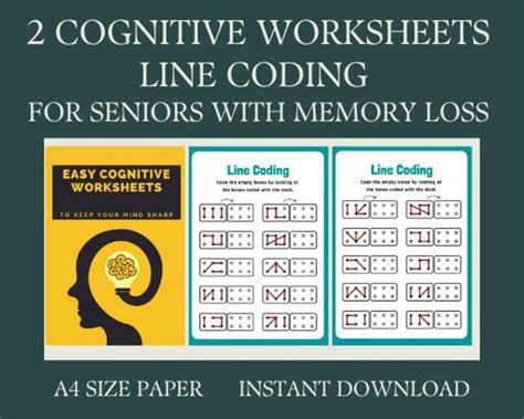 2 cognitive worksheets line coding activity for seniors large print