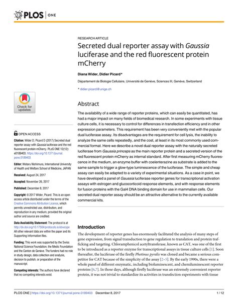 Pdf Secreted Dual Reporter Assay With Gaussia Luciferase And The Red
