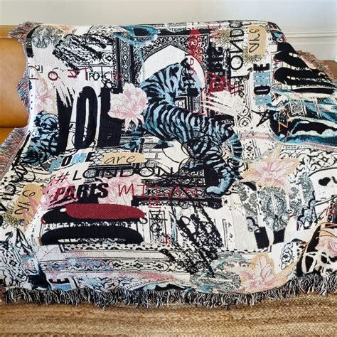 Vintage Type Blanket Tiger Print Throw Woven Throw Blanket Cool Tapestry Floral Throw
