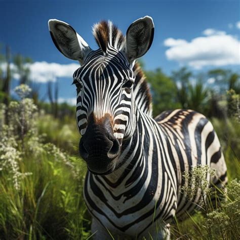 Zebra Standing In Tall Grass With Trees In The Background Generative Ai