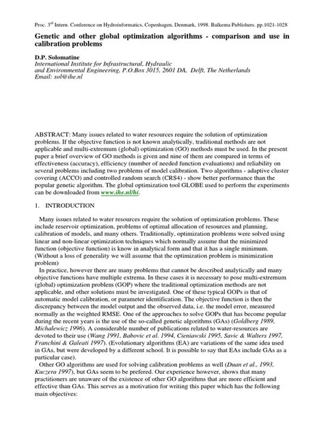 Genetic And Other Global Optimization Algorithms Comparison And Use In Calibration Problems