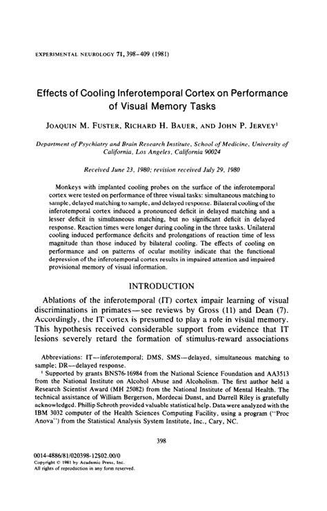Pdf Effects Of Cooling Inferotemporal Cortex On Performance Of Visual