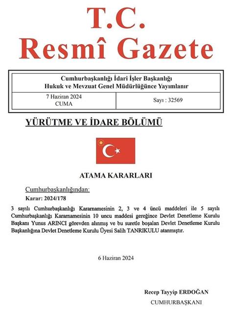 Resmi Gazetede Yayımlandı Devlet Denetleme Kurulu Başkanı Görevden