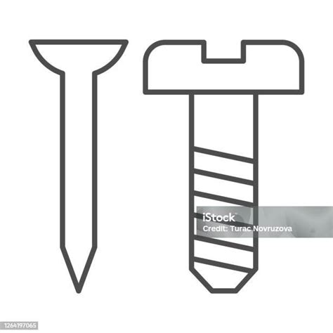 나사와 손톱 얇은 라인 아이콘 집 수리 개념 작업 도구는 흰색 배경에 서명 손톱과 나사 아이콘 모바일 개념 및 웹 디자인을위한