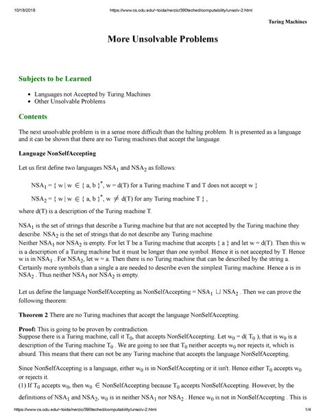 unsolv 2 professional practices turing machines more unsolvable