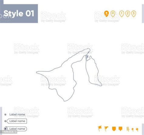Brunei Carte Des Traits Isolée Sur Fond Blanc Plan De La Carte Carte