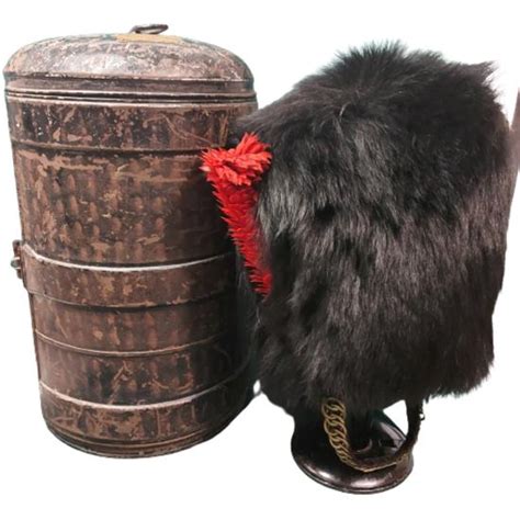 Victorian British Officers Bearskin Hat In Carrier Canadian Soldier