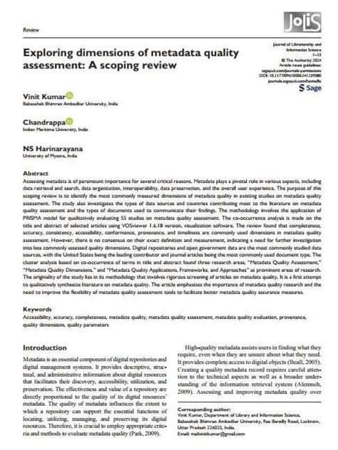 Pdf Exploring Dimensions Of Metadata Quality Assessment A Scoping Review