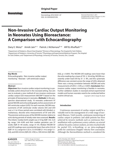 Pdf Non Invasive Cardiac Output Monitoring In Neonates Using Bioreactance A Comparison With