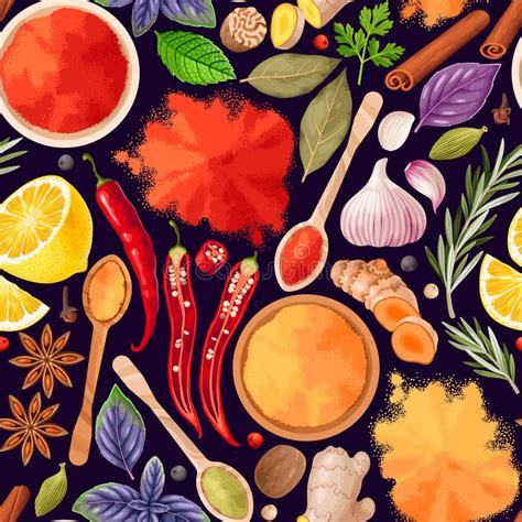 Vector Seamless Pattern With Herbs And Spices Stock Illustration