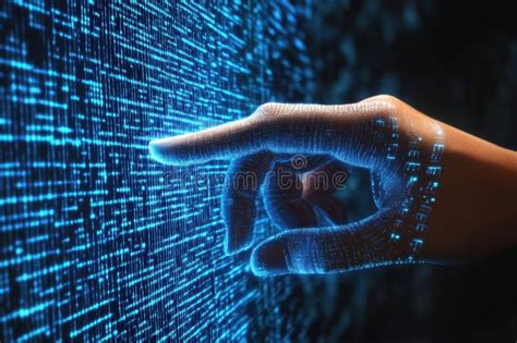Hand Touching Futuristic Screen Showing Big Data Flow Stock Image Image Of Data Communication