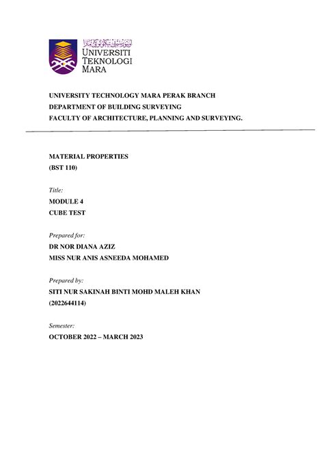 Report Cube Assignment Bst110 University Technology Mara Perak Branch Department Of Building