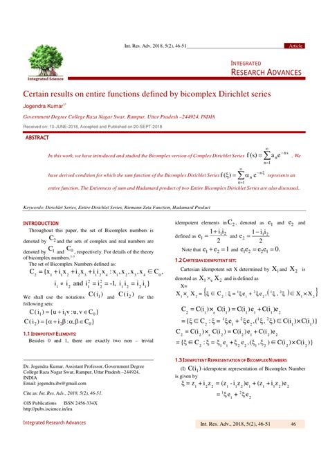 Pdf Certain Results On Entire Functions Defined By Bicomplex Dirichlet Series