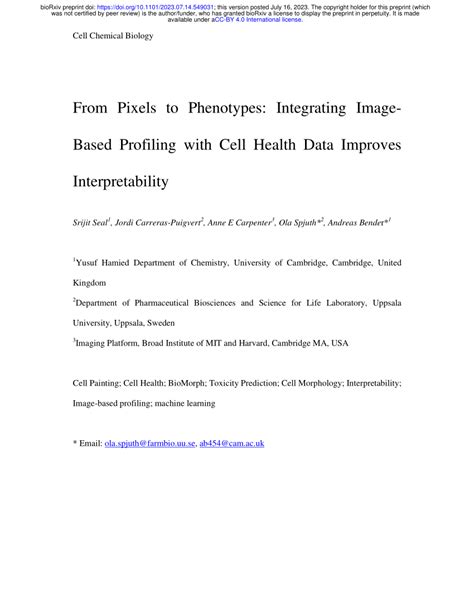 Pdf From Pixels To Phenotypes Integrating Image Based Profiling With