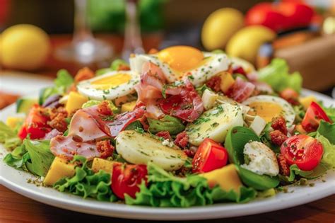 Premium Photo Chef Salad With Eggs And Ham