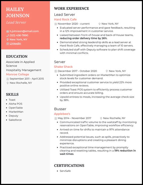 Perfect Server Resume