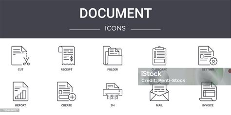 文檔概念線圖示集包含用於 Web徽標ui Ux的圖示向量圖形及更多剪貼板圖片 Istock