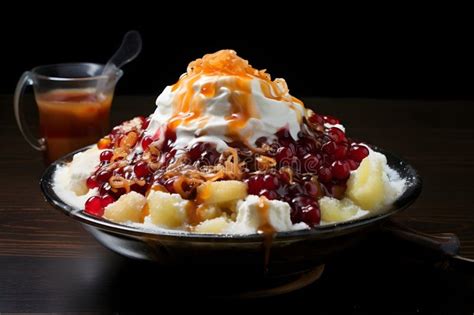 Patbingsu A Delightful Korean Shaved Ice Dessert Topped With Sweet Red