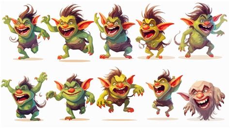 Colorful Goblin Troll In Various Poses Premium Ai Generated Vector