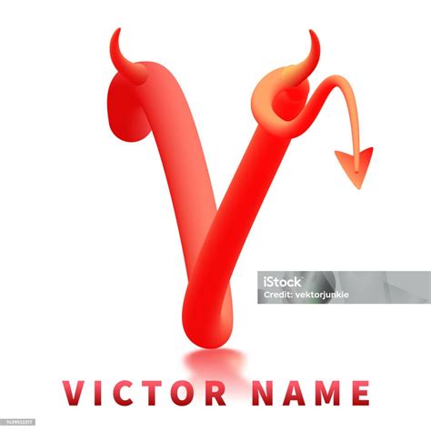 사용자 지정 편지 V 악마 초기 텍스트 로고 벡터 일러스트 레이 션 3차원 형태에 대한 스톡 벡터 아트 및 기타 이미지 3
