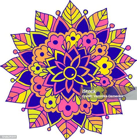 잎꽃 낙서 보헤미안 만다라 다채로운 선 드로잉 영적 예술 디자인에 대 한 명상 안티 스트레스 꽃 요소 벡터 일러스트레이션 0명에