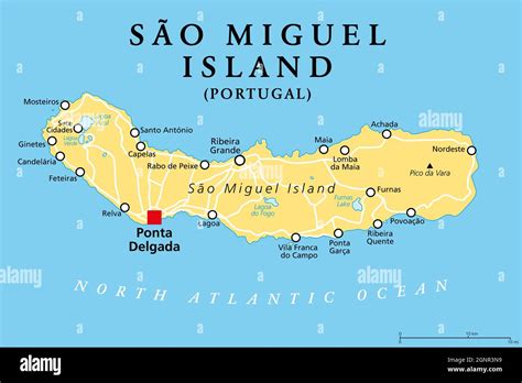 Isla de San Miguel Azores Portugal mapa político con la capital
