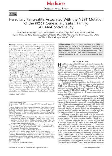Pdf Hereditary Pancreatitis Associated With The N29t Mutation Of The
