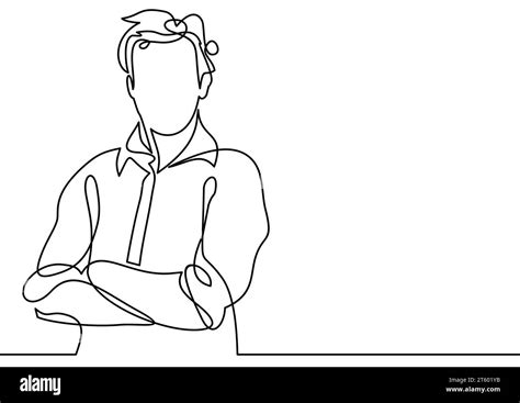 Business Man In A Crossed His Arms Thinking Continuous Line Drawing