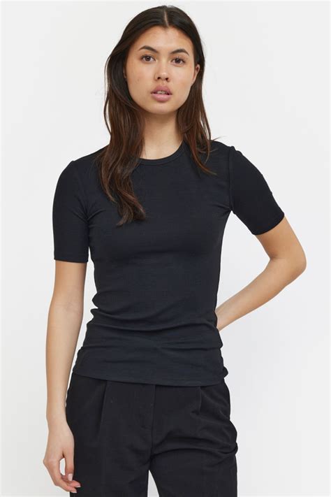 Soft Rebels Srfenja T Shirt Top Ribstrikket Sort Til Kvinder Hos