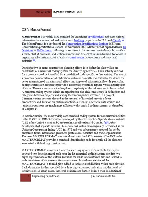Csi S Masterformat Pdf