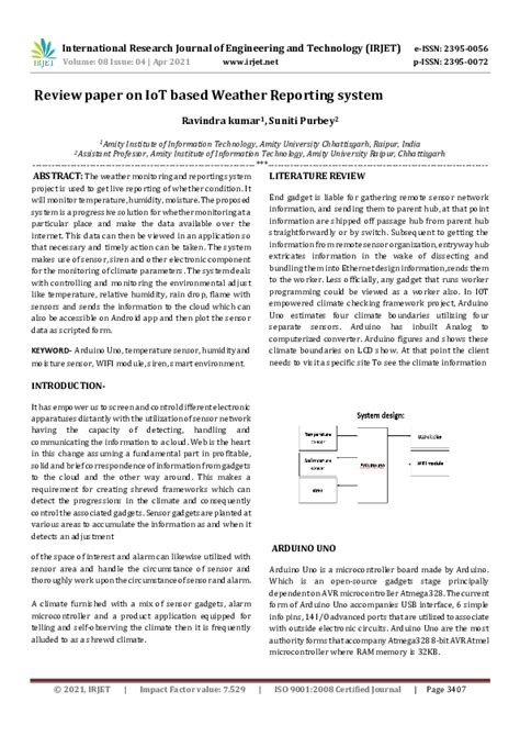Pdf Irjet Review Paper On Iot Based Weather Reporting System