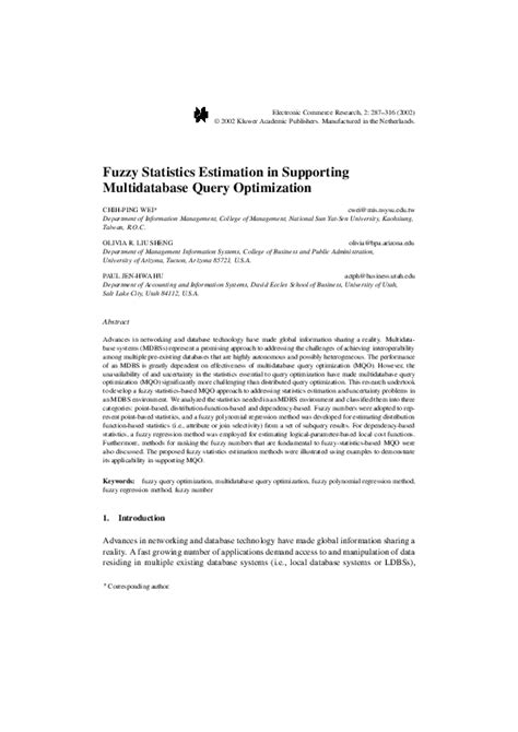 pdf fuzzy statistics estimation in supporting multidatabase query