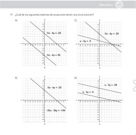 Solved Matemáticas 17 ¿cuál De Los Siguientes Sistemas De Ecuaciones
