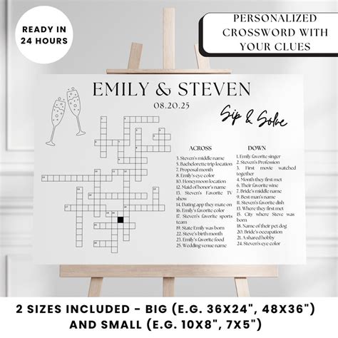 Custom Wedding Crossword Extra Large Minimalist Sip And Solve Puzzle