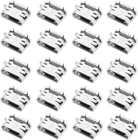 Uxcell 10 Pcs Usb Standard Micro Type B Female Port 5 Pin Metal Mini Angle Dip Jack Solder Plug