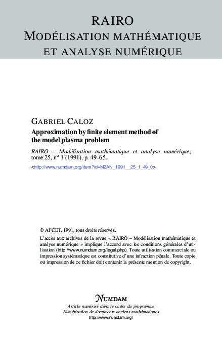 Pdf Approximation By Finite Element Method Of The Model Plasma Problem