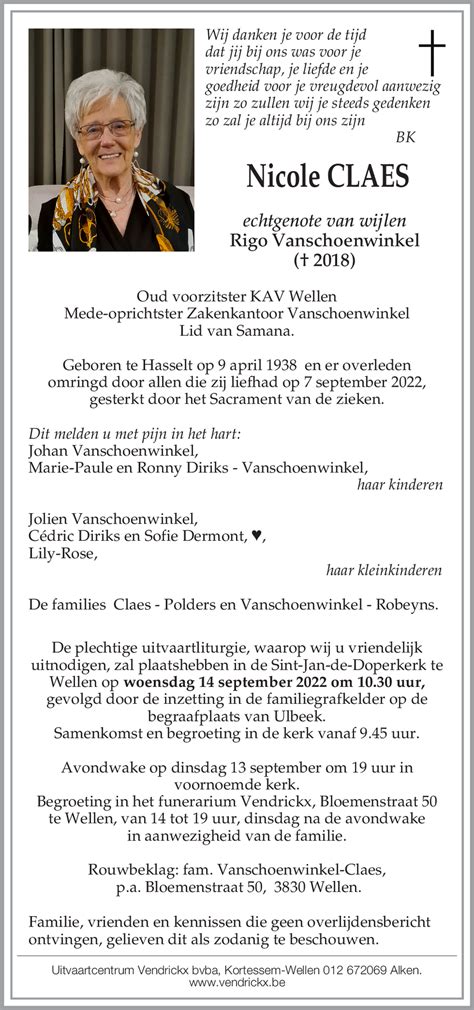 Nicole Claes † 07092022 Inmemoriam