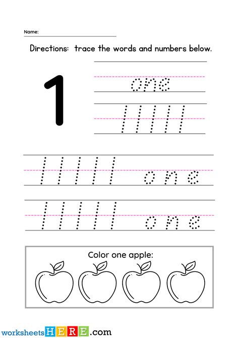Number One Worksheet For Kindergarten