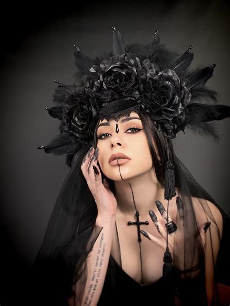 Dark Queen Crown Black Halo Crown Halloween Crown Mardi Gras Gothic Queen Crown With Long