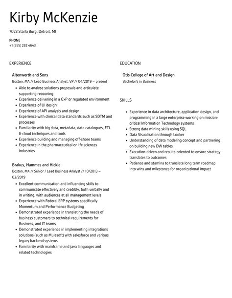 Lead Business Analyst Resume Samples Velvet Jobs