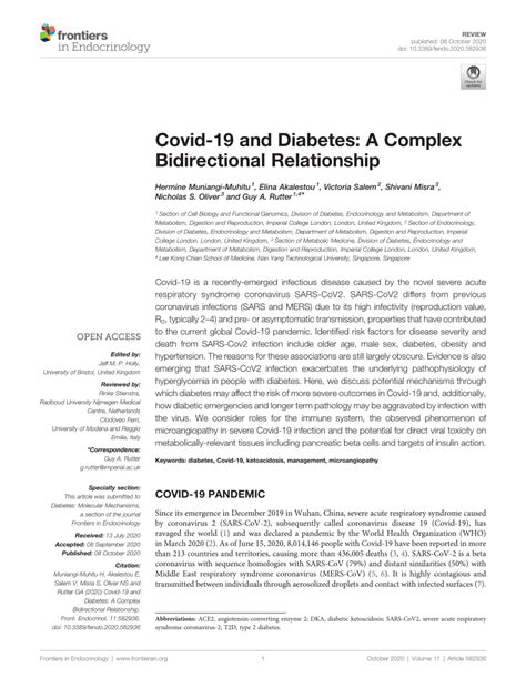 Pdf Covid 19 And Diabetes A Complex Bidirectional Relationship