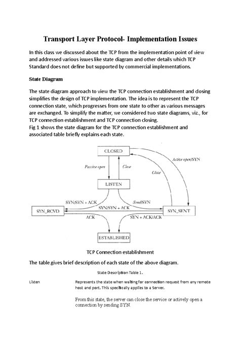 Transport Layer Protocol Implementation Issues State Diagram The State Diagram Approach To