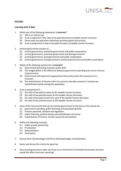 ECS1601 Unit 3 Quiz ECS1601 Learning Unit 3 Quiz 1 Which One Of The Following Statements Is