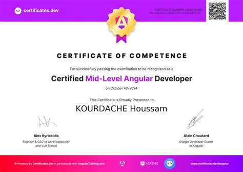 Kourdache Houssam Certified Mid Level Angular Developer Alain Chautard