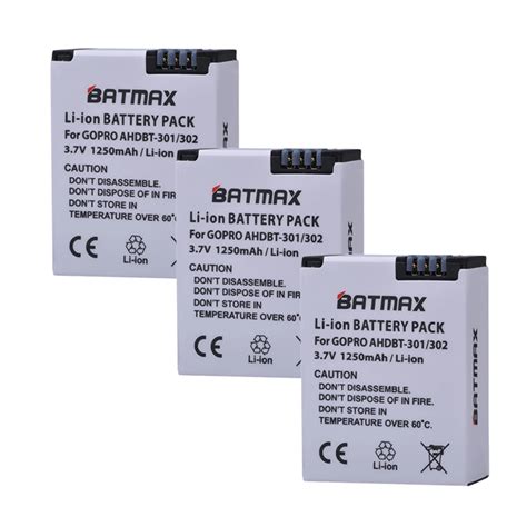 3pcs 1250mah Ahdbt 301 Batteries For Gopro Hero3 Battery Gopro Hero 3