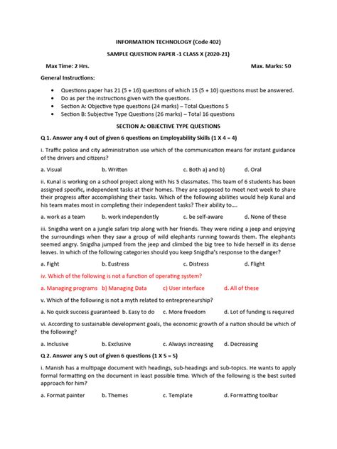 Sample Paper Xiv Class X It Pdf