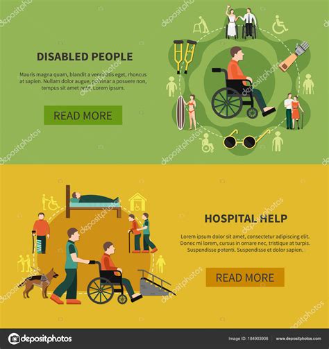 Two Disabled Person Banner Set — Stock Vector © Macrovector 184903908