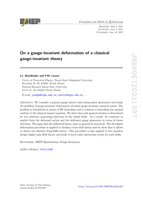 Pdf On A Gauge Invariant Deformation Of A Classical Gauge Invariant